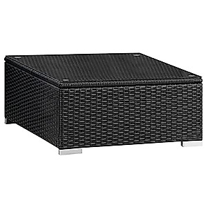 Betterland Patio Furniture Rattan Square Outdoor Coffee Tables, All-Weather Wicker Coffee Table with Tempered Glass Top for Living Room, Backyard, Balcony, Poolside, Garden (Black Brown)