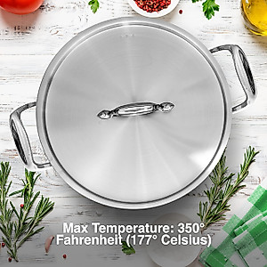 NutriChef Lid for 8-Quart Stockpot - Stainless Steel Kitchen Cookware Cover with Handle, Fits 9.5” Pot Inner Size, Works with Model NCSPT8Q 8-qt. Stock Pot