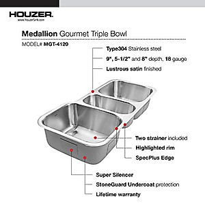 Houzer MGT-4120-C Kitchen Sink with Accessory Combo Pack, Stainless Steel