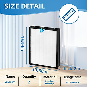 Vital 200S Replacement Filter for LEVOIT Vital 200S Air Purifier, 3-in-1 True HEPA and High Efficiency Activated Carbon Filter, Part# Vital 200S-RF,2 Pack,White