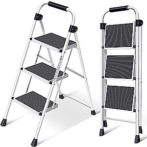 SIMPLI-MAGIC Step Ladder, 3 Step Stool Ergonomic Folding Step Stool with Wide Anti-Slip Pedal Sturdy Step Stool for Adults Multi-Use for Household, Kitchen，Office Step Ladder Stool (3 Step - White)