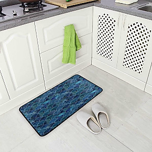Kitchen Rugs Fish Mermaid Scales Non-Slip Kitchen Mats Bath Runner Rug Doormats Area Mat Rugs Carpet for Home Decor 39" X 20"