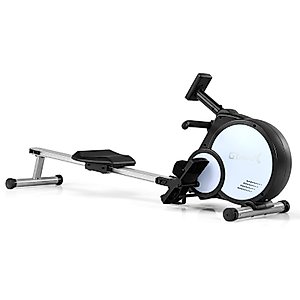 GYMAX Magnetic Rowing Machine, 16-Level Resistance Adjustable Rower with LCD Monitor, Heart Rate Sensor for Cardio Exercise, Home Gym Workout