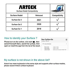 Arteck Microsoft Surface Go Type Cover, Ultra-Slim Portable Bluetooth Wireless Keyboard with Touchpad for 3 (2021), 2 (2020) and Built-in Rechargeable Battery