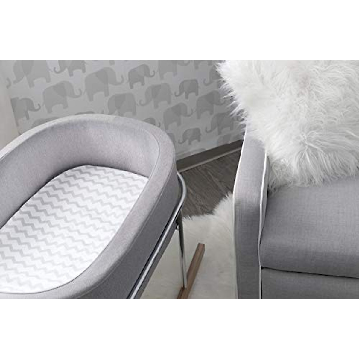 Waterproof Bassinet Sheets 2-Pack for Baby Boy or Baby Girl - (Grey Chevron & Grey Polka Dots)