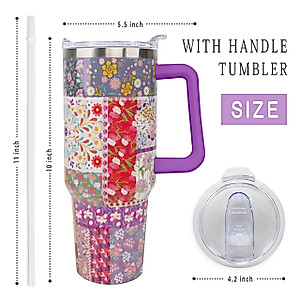 Sunmdecor Pioneer Women Tumbler with Handle and Silicone Straws - 40 Oz Flower Cups Insulated Tumbler - Monther's Day Nice Gift for Mom, Grandma