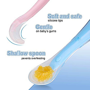Baby Infant Silicone Spoon First-Stage - Soft Training Spoons Utensils for Babies Solid Feeding, Self Feeding for Kids Toddlers Children 4 Months Led Weaning Gum-Friendly Great Gift Set 2 Pack (Blue)
