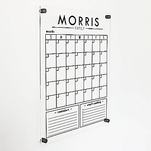 Clear Acrylic Family Calendar with Personalized Family Name and Bottom Sections
