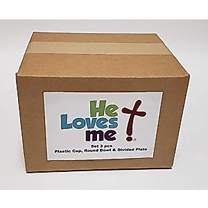 He Loves Me Kids Feeding David and Goliath 3 Piece Sets Toddler Dishes Multicolor, BPA Free, Kids Dinnerware Includes Round Bowl, Divided Plate and Children’s Cup Gift for Birthdays & Graduations