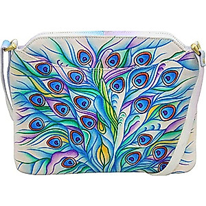 Magnifique Hand Painted Leather Peacock Crossbody Shoulder Bag Purse, Top Grain Cowhide, 1686-P