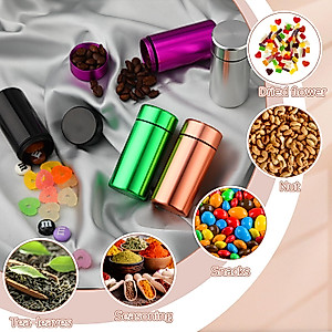 Zhehao 5 Pcs Aluminum Container Storage Container Miniature Metal Waterproof Containers for Coffee Teas Screw Top Lid Lock Odor 1.7 oz(Black, Silver, Rosy Gold, Purple, Green)
