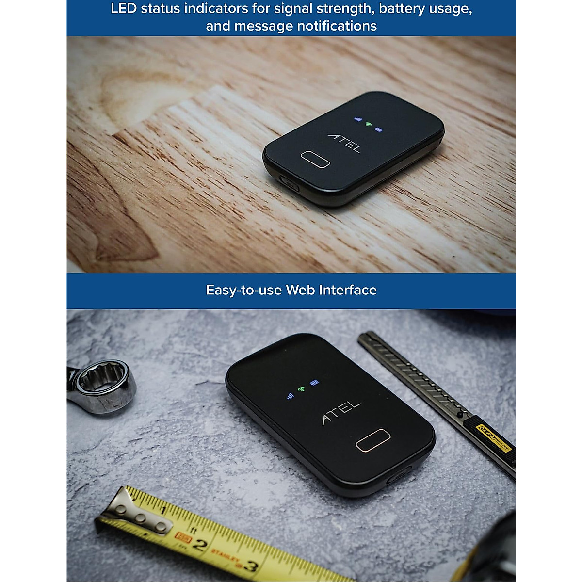 ATEL Arch W01 4G LTE Mobile Hotspot | Up to 150Mbps | WiFi Connectivity for up to 15 Users | Battery Life for 15 Hours | Compatible with Verizon & Verizon Pre-Paid