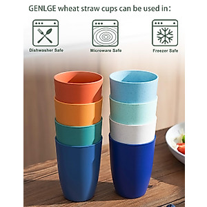 GENLGE Plastic Drinking Cups Reusable 12 OZ, Wheat Straw Cups Unbreakable Cups for Kitchen - BPA Free Cups Dishwasher Safe Plastic Tumbler Cups Set of 8