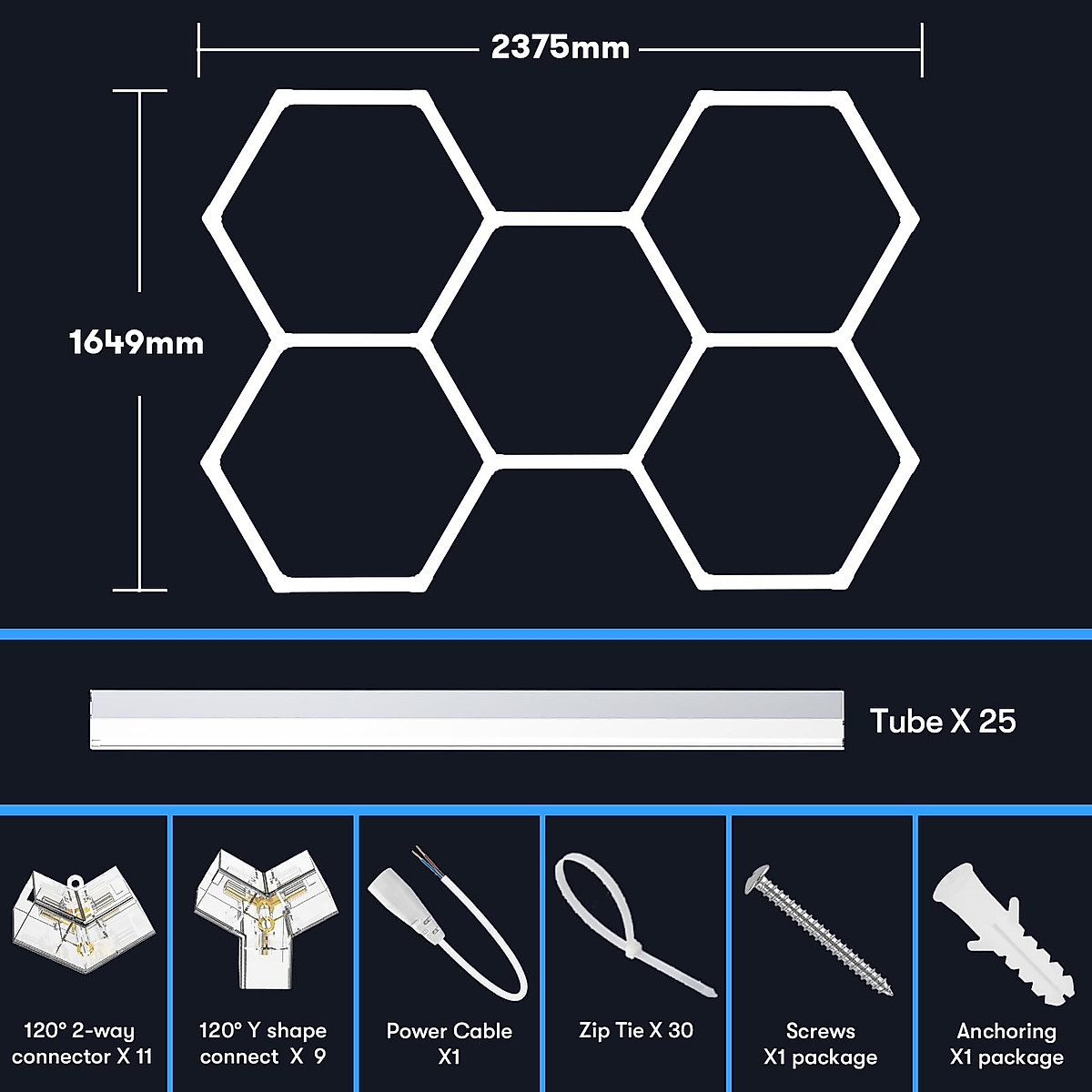 Sararoom 25 Pack Hexagon LED Garage Lights, 168W 17976LM Super Bight Car Detailing Ceiling LED Shop Light, 6500K Daylight LED Wall Lights for Garages, Shops, Basements, Repair Shops, Car Washes