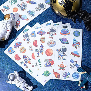 Maitys 288 Pcs Space Themed Party Temporary Tattoos Include Alien Planet Rocket ship Tattoos Stickers for Kids Astronaut Favors Goodie Bag Stuffers Space Themed Birthday Supplies 48 Styles