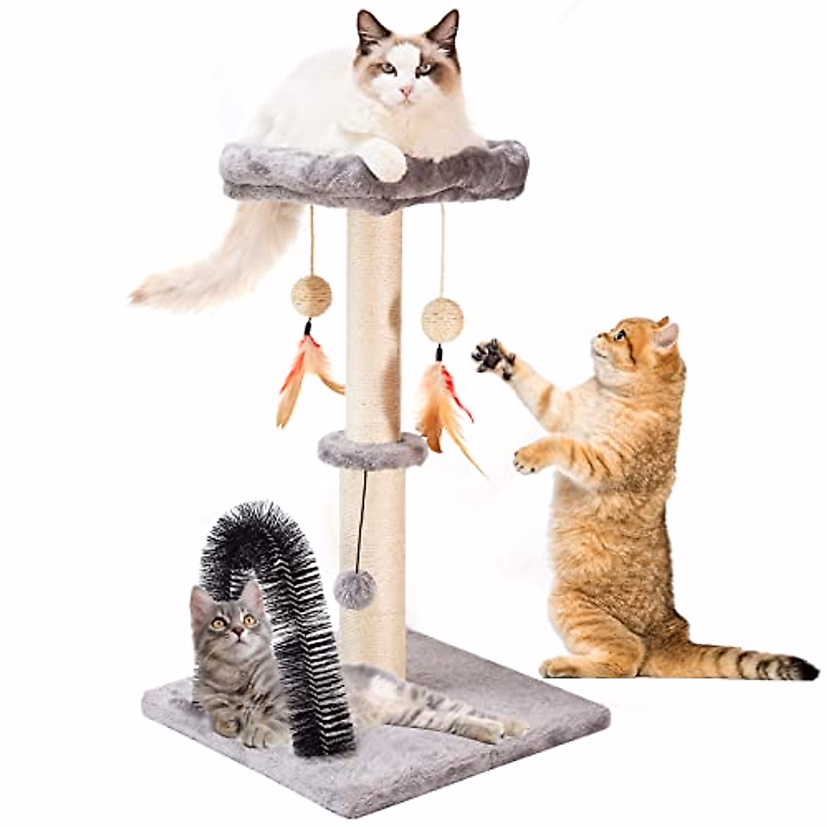 Cat Scratching Post, WHDPETS Cat Scratchers with Arch Self Groomer and Platform for Indoor Cats, Cat Claw Scratch Posts with Sisal Rope and Balls for Kitten Kitty Play