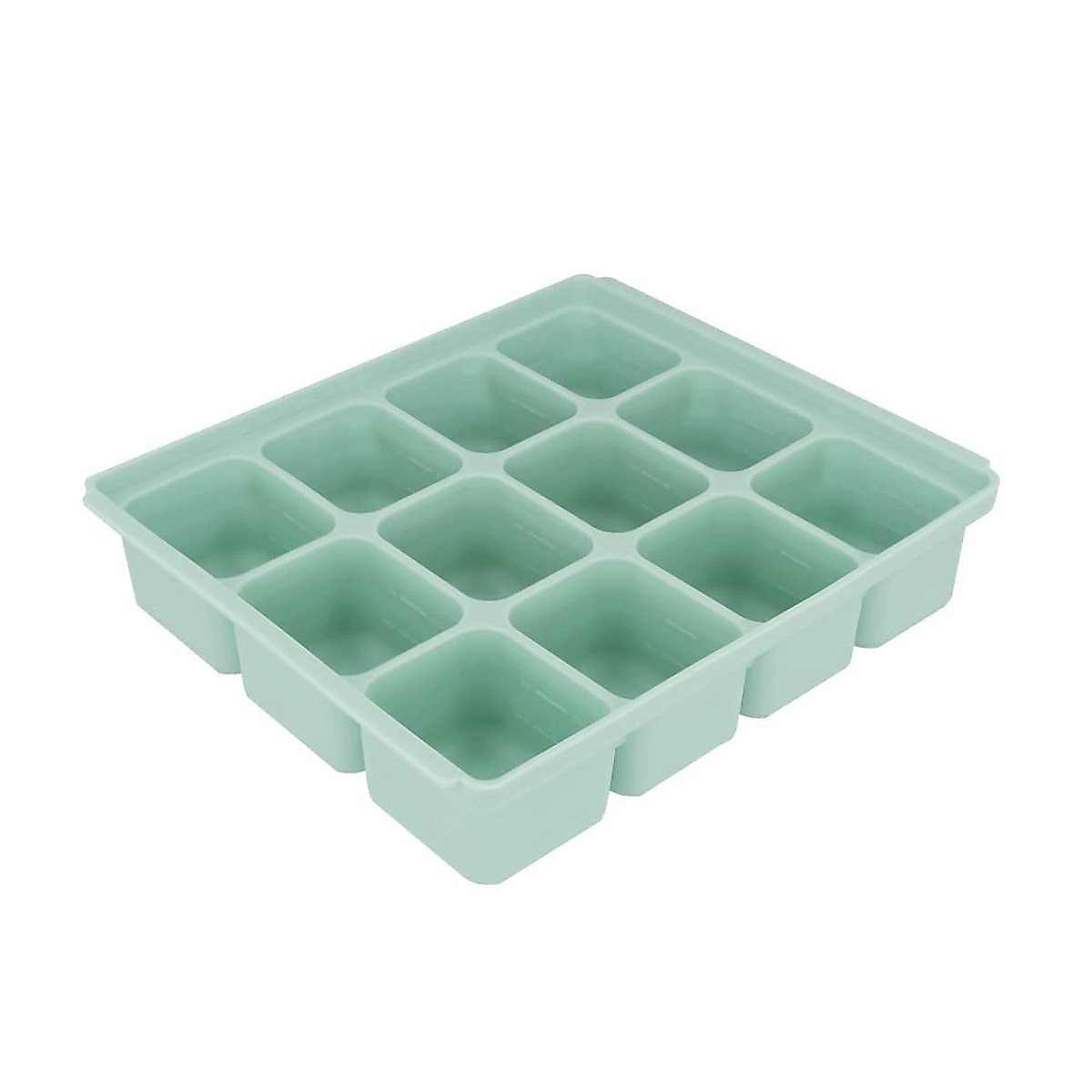 PETINUBE Silicone Freezer Tray, Baby Food Storage Cubes with Clip-On Lid, Freeze Baby Food, Soups, Purees, Ice, Easy and Safe Design, Made in Korea (12, Ocean Blue)