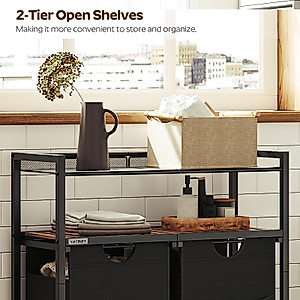 YATINEY Laundry Hamper with Wheels, Laundry Sorter 2 Section, Rolling Laundry Basket, 2 Pull-Out and Removable Laundry Bags, for Laundry Room, Badroom, Rustic Brown LS22BR