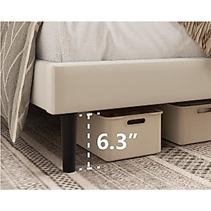 HAOARA Queen Size Platform Bed Frame with Velvet Upholstered Headboard, Queen Bed Frame with Strong Wood Slats, Box Spring Optional, Mattress Foundation, Easy Assembly Beige