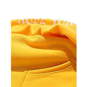 ZAFUL Men's Fleece Hoodie Unisex Rose Letter Print Hooded Pullover Kangaroo Pocket Sweatshirt Yellow XL