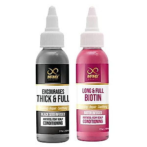 Infinix Scalp & Hair Treatment Pack-Black Seed Oil-Thick and Full & Biotin Infused-Finishing, Repair and Soothing - For irritated, Itchy Scalp - For Hair growth - Pack of 2