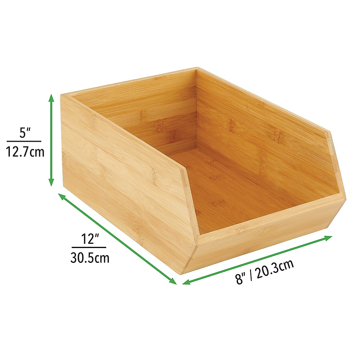 mDesign Bamboo Stackable Food Storage Organization Bin Basket - Wide Open Front for Kitchen Cabinets, Pantry, Offices, Closets, Holds Snacks, Dry Goods, Packets, Spices, Teas - 4 Pack - Natural Wood