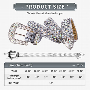 TINIDI Luxury Strap Men Women Rhinestones Belt Western Bling Bling Crystal Diamond Studded Belts (Silver, Fit Waist 28-30 inches)