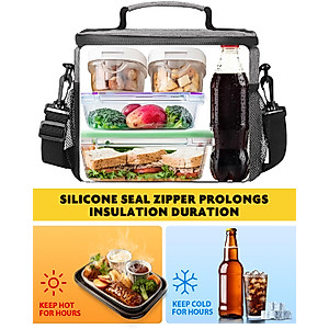 SafeDelux Insulated Lunch Bag with Combination Lock, Durable Lunch Bag Leakproof Cooler Bags Large Insulated Lockable Lunch Bag with Adjustable Shoulder Strap for Men Women (Grey)