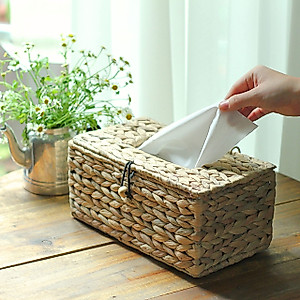 KOLWOVEN Tissue Box Cover - Rattan Wicker Rectangle, Boho Decorative Woven Facial Tissue Holder for Table & Bathroom, Fits 184-Count Box