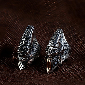 ForFox Gothic 925 Sterling Silver Chinese Ghost Ring Jewelry Black Impermanence Open and Adjustable