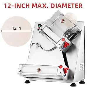 Pizza Dough Roller Sheeter, Max 12" Automatic Commercial Dough Roller Sheeter, 370W Electric Pizza Dough Roller Stainless Steel, Suitable for Noodle Pizza Bread and Pasta Maker Equipment