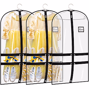 SLEEPING LAMB 3 Packs Clear Dance Garment Bags for Dancers with 4 Pockets, 40" Kids Dance Costume Garment Bag, Hanging Clothes Cover for Dance Competition, Recital, Travel & Closet Storage, Black