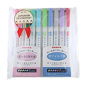 Zebra MILDLINER WKT7-5C (5-Color Set) /WKT7-5C-NC (5-Color Set) 2pack with MIYABI stationery store original gift package[5C/NC]