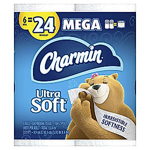 Charmin Ultra Soft Toilet Paper, 6 Mega Rolls = 24 Regular Rolls