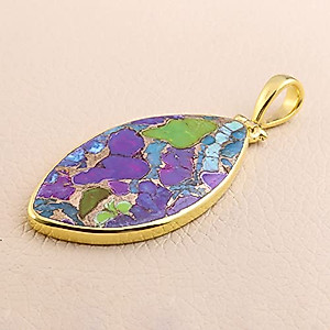 Kingman Turquoise Sterling Silver Pendant Gold Plated Over Sterling Silver Pendant Green Purple Copper Turquoise Gold Pendant Turquoise Gold vermeil Statement Pendant (1 Micron GLOD Plated)
