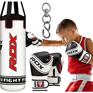 RDX Kids Punching Bag 2FT with Punch Gloves, Heavy Filled Boxing Set, Non Tear Maya Hide Leather Junior Hanging Bag, Kickboxing MMA Grappling Muay Thai Taekwondo Karate BJJ Workout Training