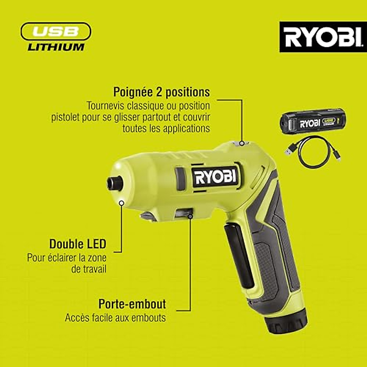 Ryobi RSDP4-120G 4V Cordless Pivoting Screwdriver (1 x 4V 2.0Ah)