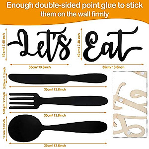 Yerliker 5 Pieces Let's Eat Sign, Wooden Fork Spoon Knife Sign Wall Decor, Rustic Cutout Eat Kitchen Decor for Home Dining Living Room Bar Cafe Restaurant (Black)