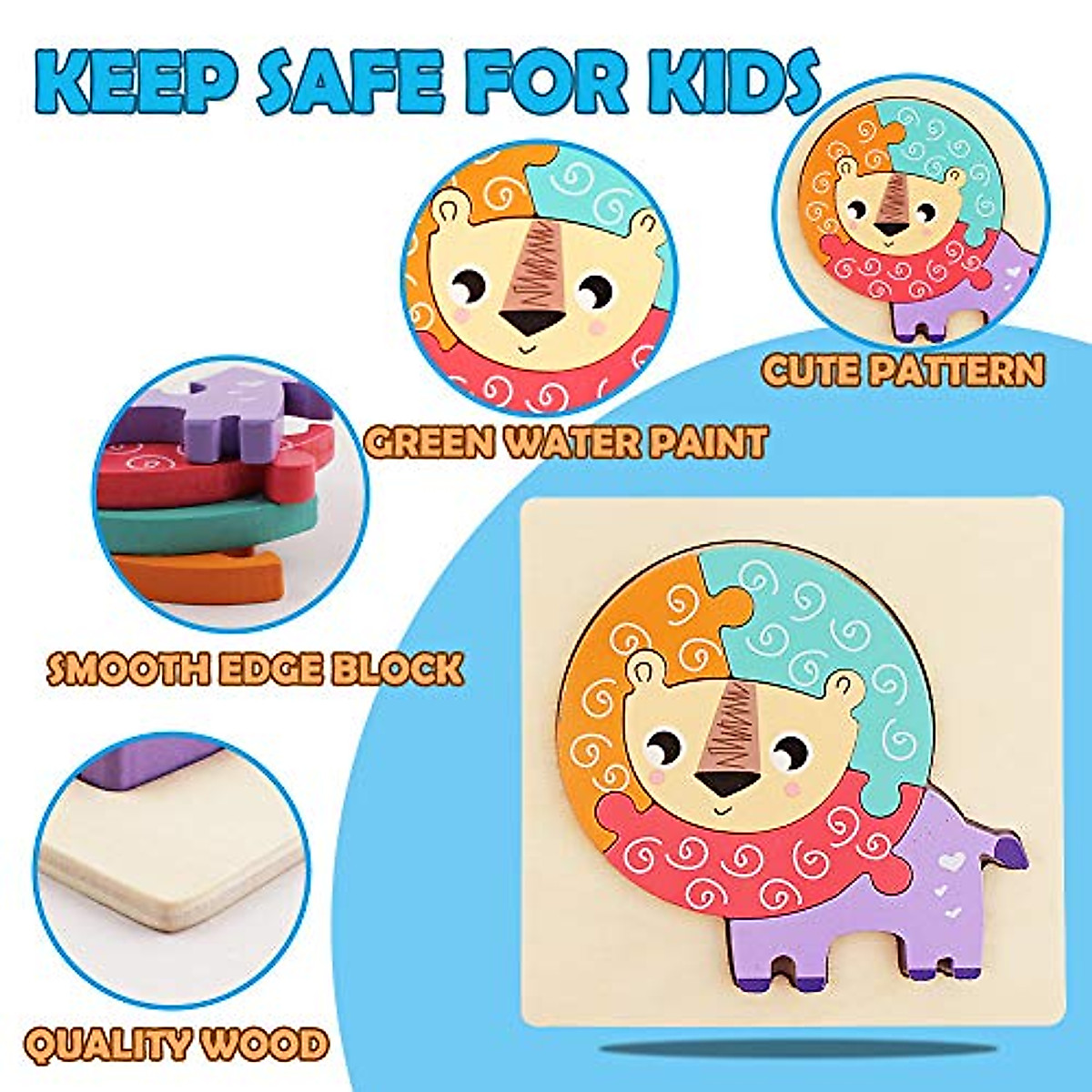 Wooden Puzzles for Toddlers, 6 Pack Animal Puzzles Toys Wooden Puzzles for Toddlers Kids 1-3, Montessori Educational Fine Motor Skill Early Learning Educational Gift for Boys Girls Ages 1 2 3 4 5 6