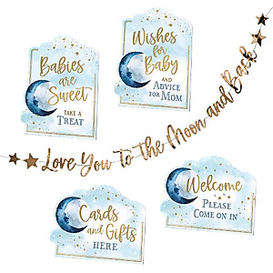 Lillian Rose"Love You to The Moon and Back" Baby Shower Decoration Signs and Bunting,Blue