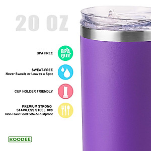 koodee 20 oz Skinny Tumbler with Straw, Stainless Steel Double Wall Insulated Slim Tumbler for Women/Men Diy Birthday Gift (Purple)
