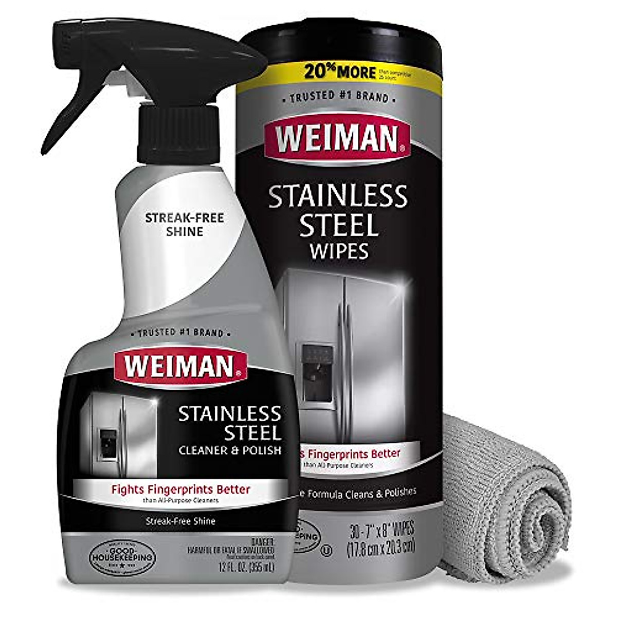 Weiman Stainless Steel Cleaner Kit - Fingerprint Resistant, Removes Residue, Water Marks and Grease from Appliances - Works Great on Refrigerators, Dishwashers, Ovens, and Grills - Packaging May Vary