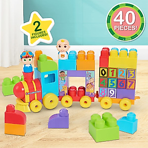 CoComelon Stacking Train, 40 Piece Large Building Block Set, 2 Figures, Colors, Numbers, Officially Licensed Kids Toys for Ages 18 Month by Just Play