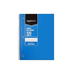 Amazon Basics Wide Ruled Wirebound Spiral Notebook, 100 Sheet - 5-Pack, Assorted Solid Colors