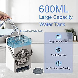 Trovono Portable Air Conditioner Fan,Mini Personal Air Cooler with 4 Wind Speed,2/4/6H Timer,600ML Tank,Rainbow LED Light,120°Oscillating Cooling Fan,2 Spray,Low Noise,Desktop Office, Home, Bedroom