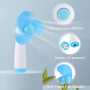 Riakrum 6 Packs Handheld Fan with Soft Foam Blades Quiet Personal Fan Mini Fan Battery Operated Tiny Fan Portable Fan for Travel Home Hiking Makeup (Blue)