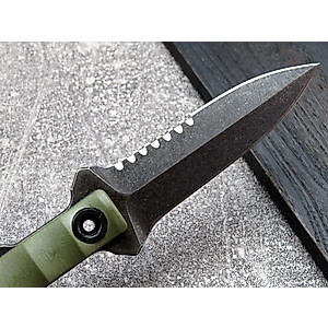 Ccanku C1290 Fixed Blade Marine Corp Serrated Knife 8 Inch D2 Blade Steel & G10 Handle For Outdoor Survival, Camping, Bushcraft and Hunting, K Sheath-Army Green