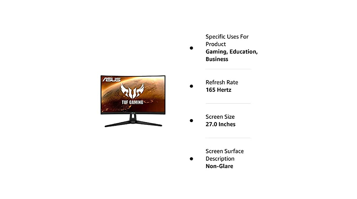 ASUS TUF Gaming VG27VH1BR 27" Curved Monitor with 165Hz Refresh Rate