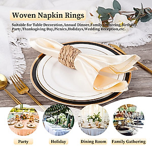 Woven Napkin Rings Set of 6, Farmhouse Napkin Rings Handmade by Natural Water Hyacinth, Fabric Napkin Rings for Thanksgiving, Party, Wedding, Supplies for Dinner Table Decoration
