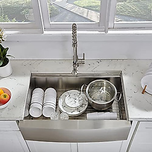 UFaucet 33 Inch Stainless Steel Farmhouse Sink, 33x22 Apron Front Sink Ledge Workstation, 16 Gauge Deep Single Bowl Kitchen Farm Sink with Accessories